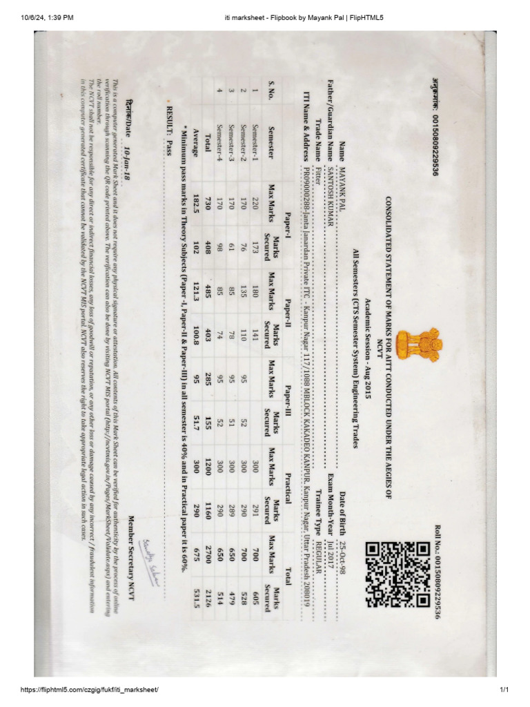 Iti Marksheet - Flipbook by Mayank Pal - FlipHTML5 | PDF