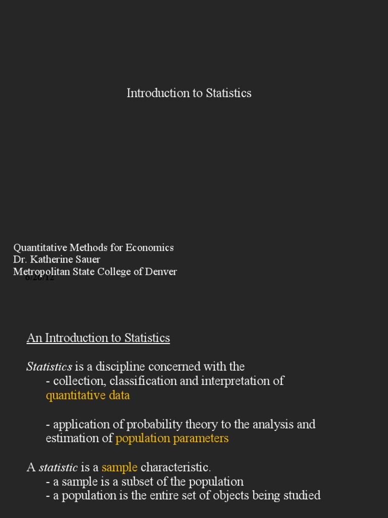 Introduction To Statistics: Quantitative Methods For Economics Dr. Katherine Sauer Metropolitan ...