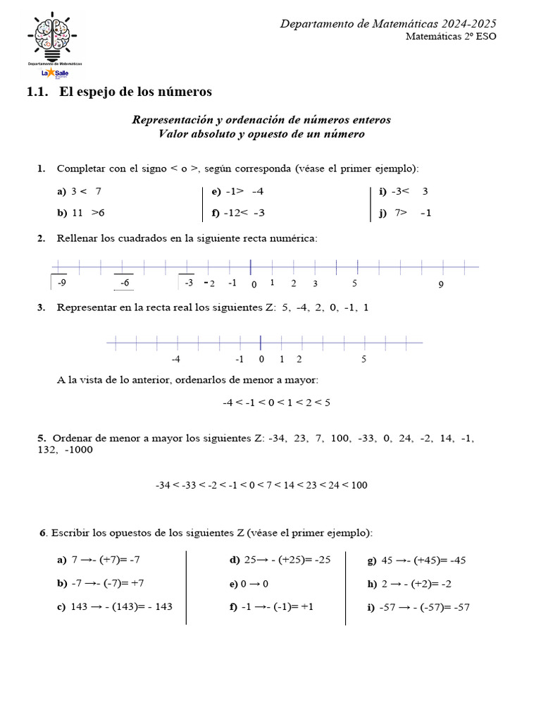A1. Representación y Ordenación Enteros - SOL | PDF