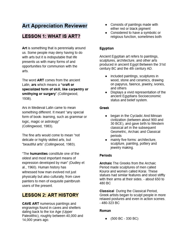 Art Appreciation Midterm Reviewer | PDF