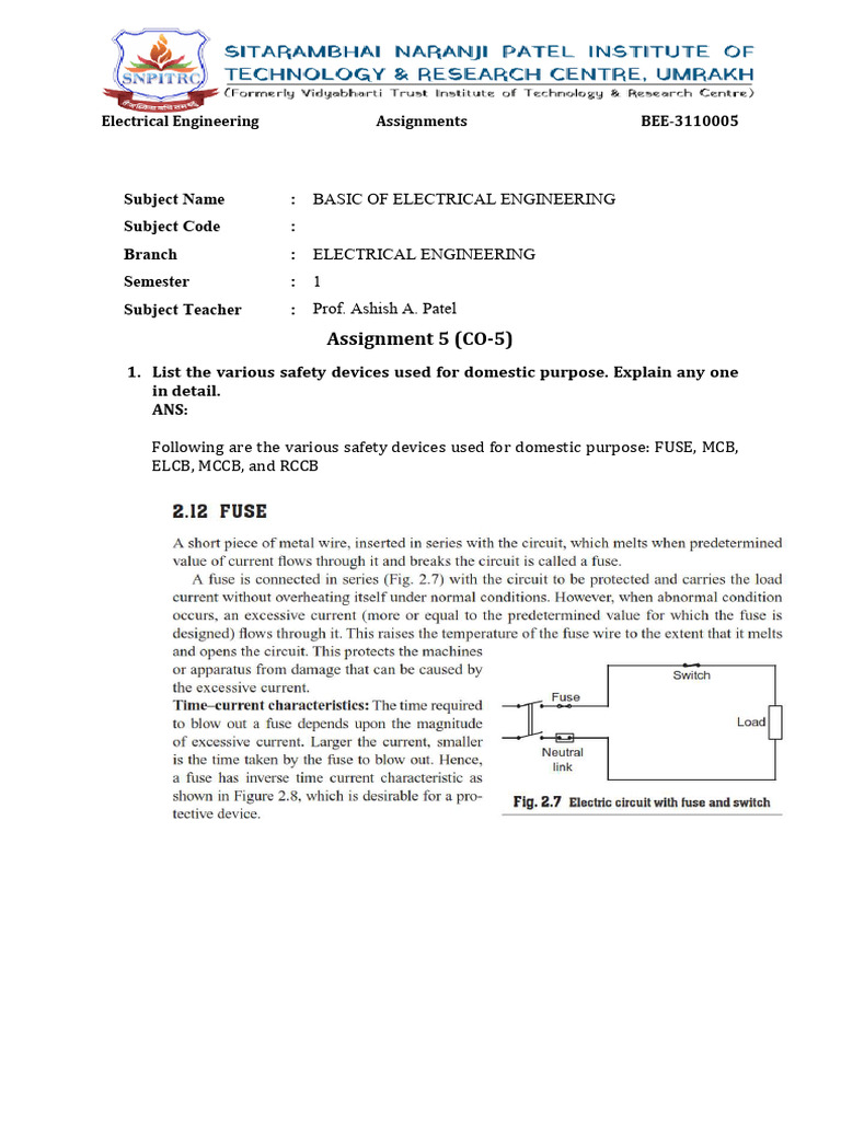 BEE Assignment 5 WITH SOLUTIONS | PDF | Technology & Engineering
