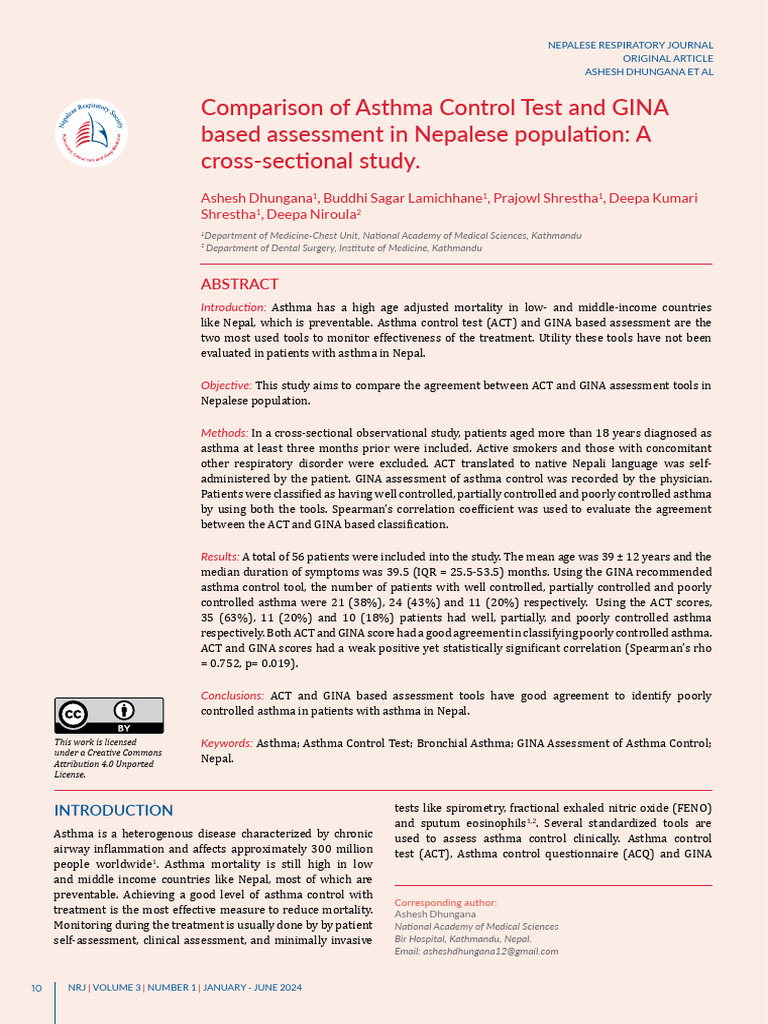 Comparison of Asthma Control Test and GINA Based Assessment in Nepalese ...