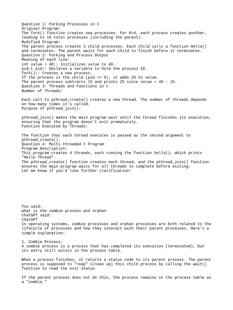 Question 1 Forking Processes in C | PDF | Computer Architecture | Technology & Engineering