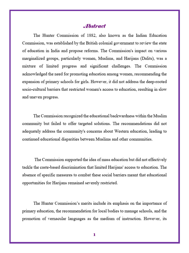 Problems and Impacts of Hunter Commission On Women and Muslim Education ...