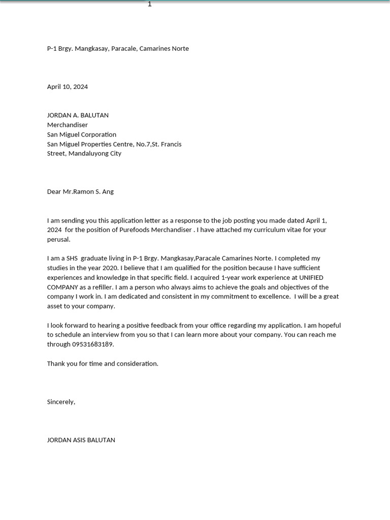 General Application Letter For Any Position | PDF