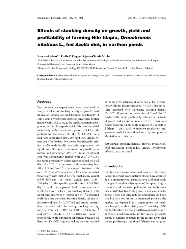 Effects of Stocking Density On Growth Yi | PDF