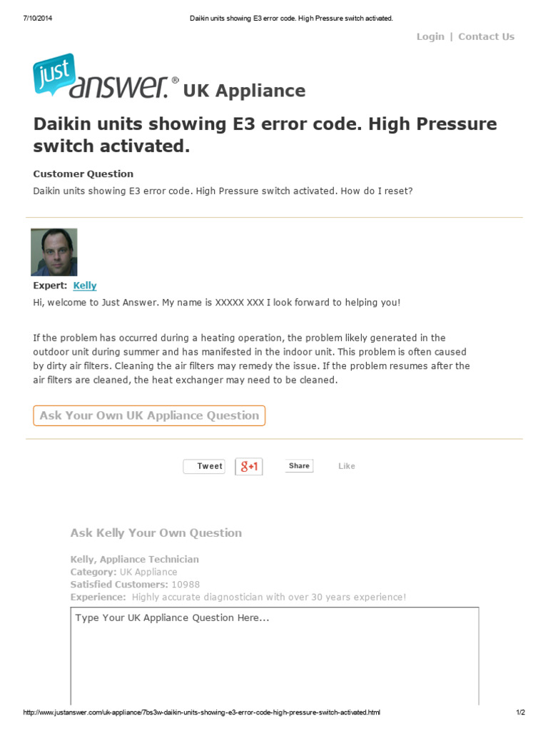 Daikin Units Showing E3 Error Code. High Pressure Switch Activated | PDF