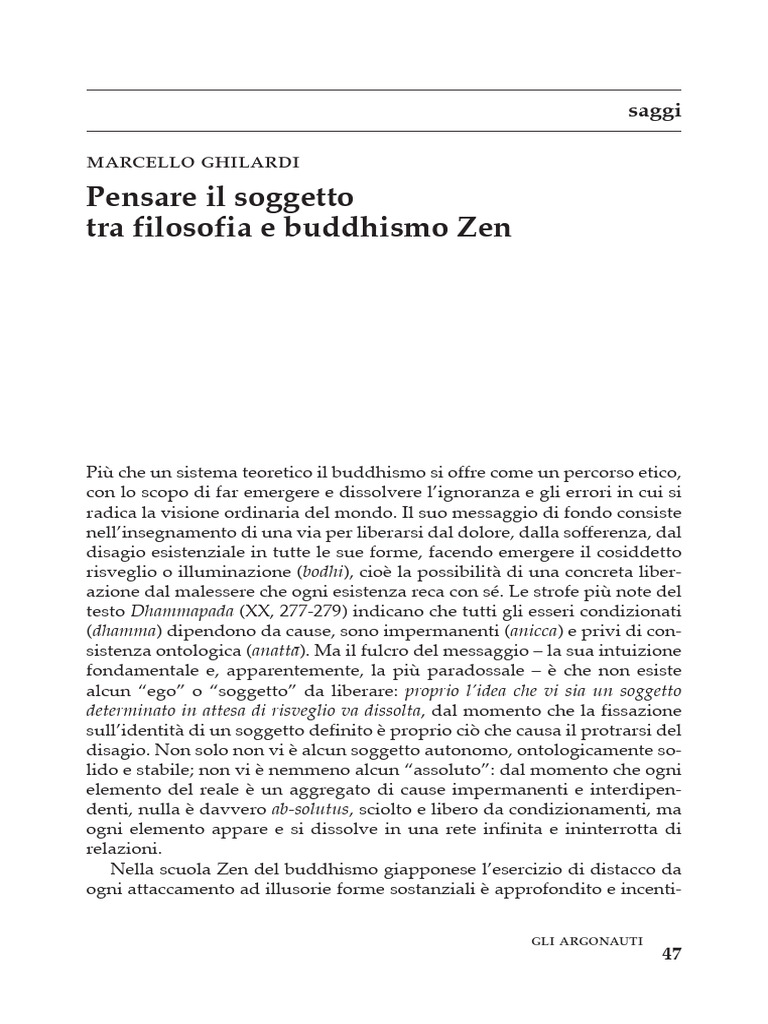Pensare Il Soggetto Tra Filosofia e Buddhismo Zen | PDF