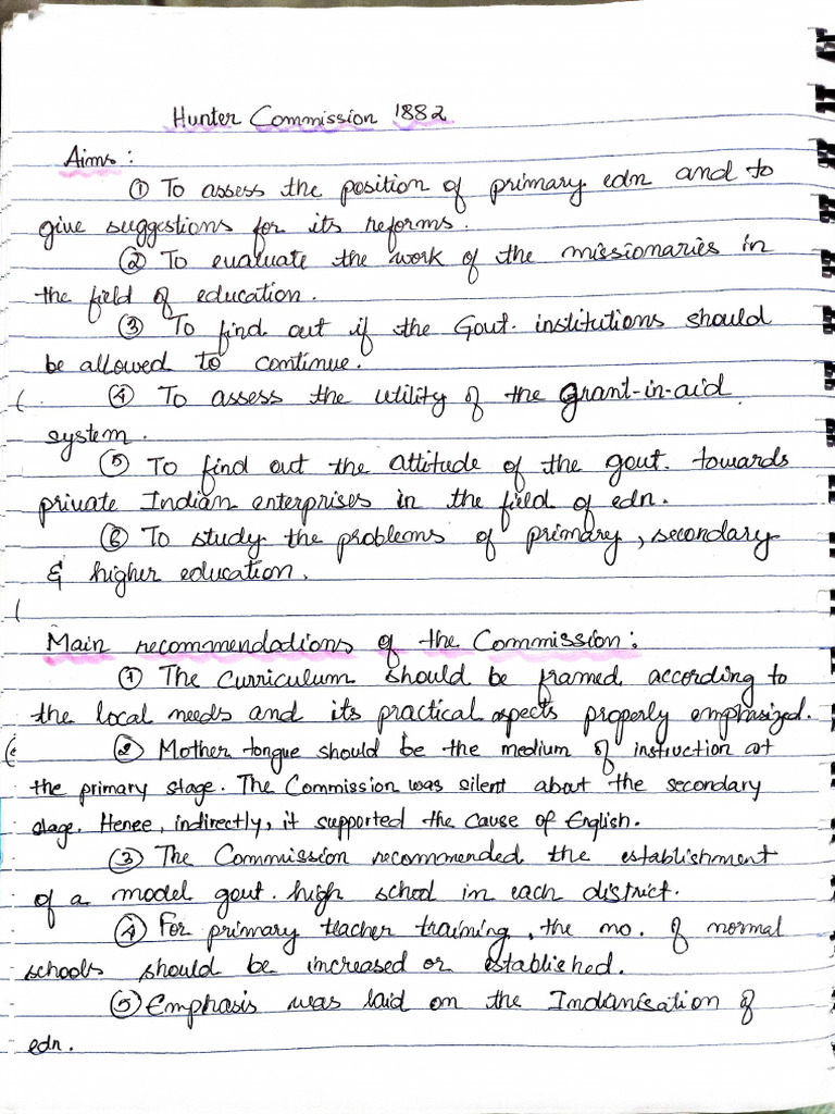 Aims and Recommendations of Hunter Commission | PDF