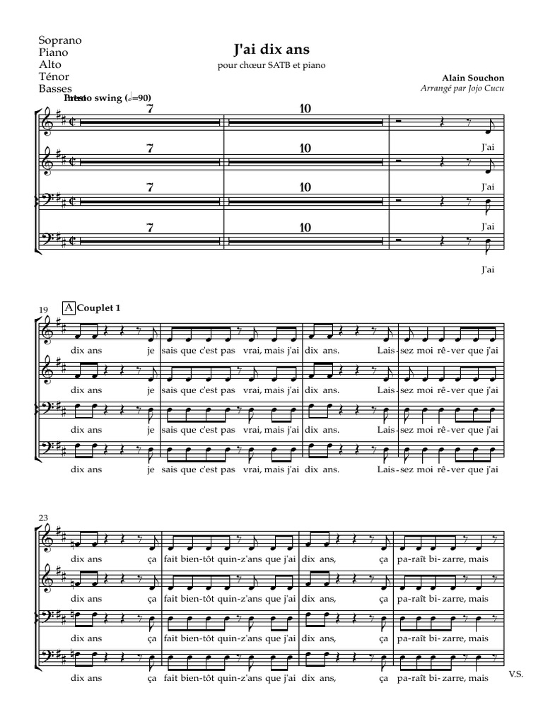 J'ai Dix Ans - SATB | PDF