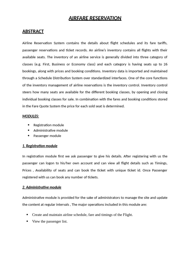 (Airline Reservation System) 1 | PDF