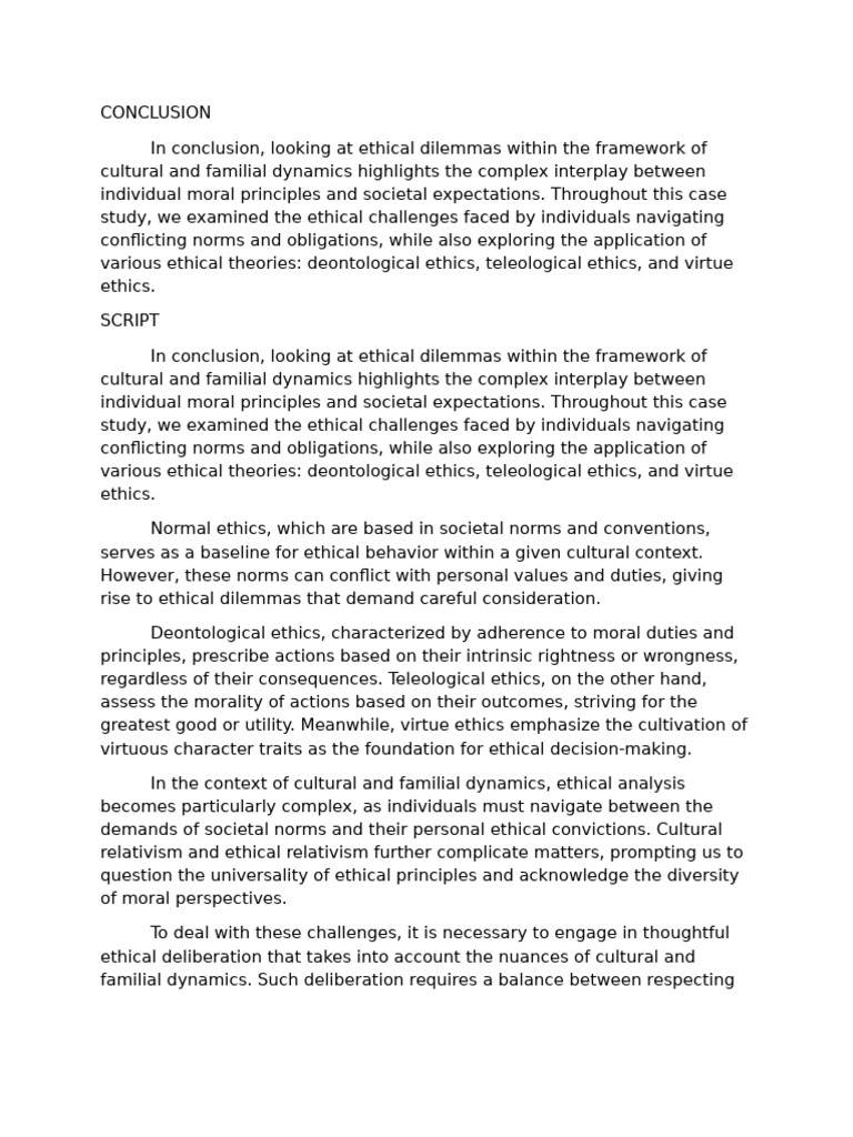 Ethics Report Conclusion Script | PDF