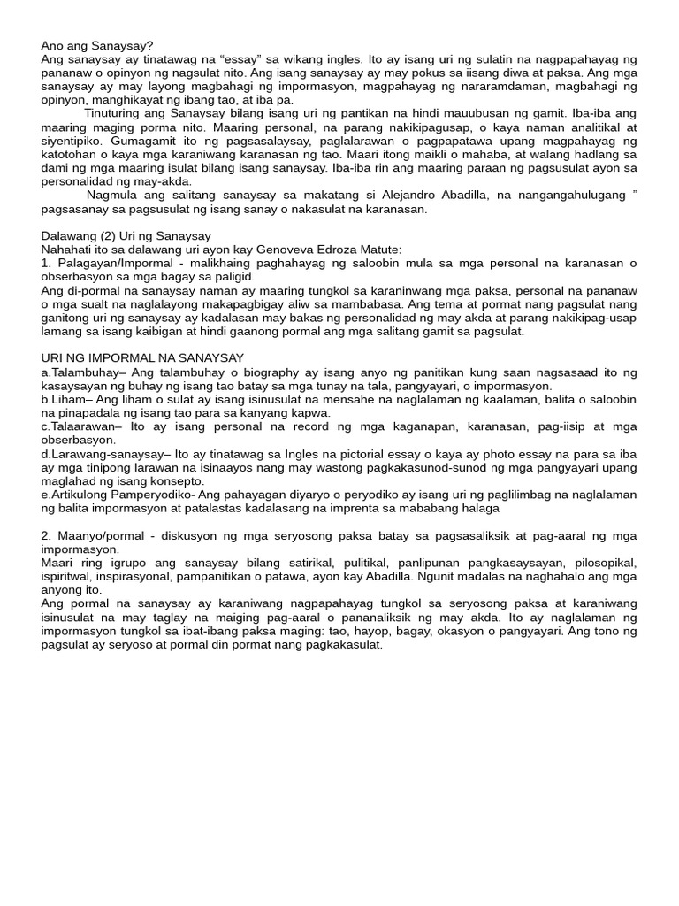 Ano ang Sanaysay | PDF