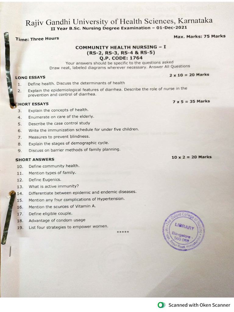 CHN Question Paper | PDF