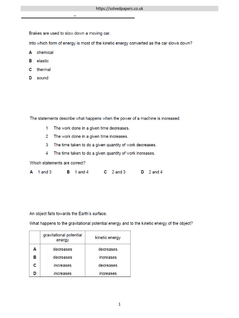 2022 N Work Energy and Power Igcse Physics 0625 | PDF