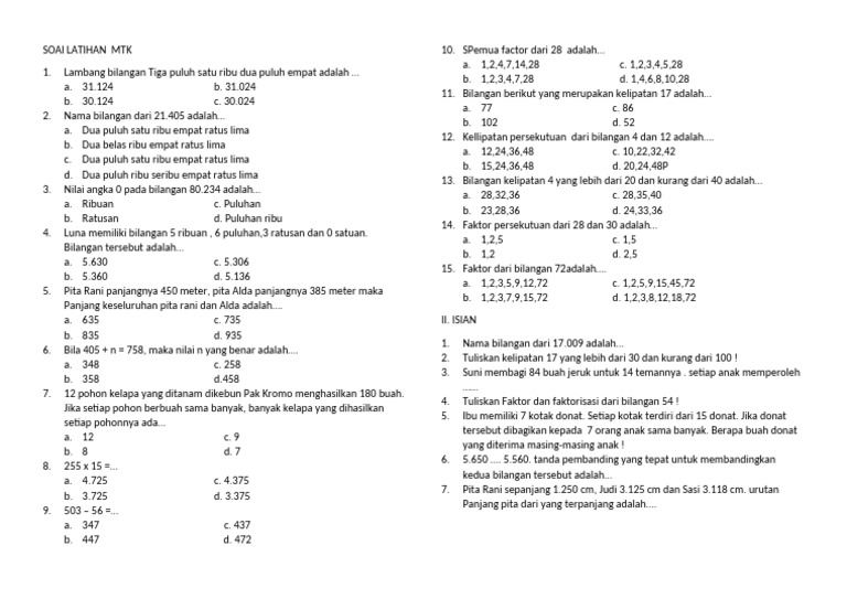 Soal Latihan Mtk Les | PDF