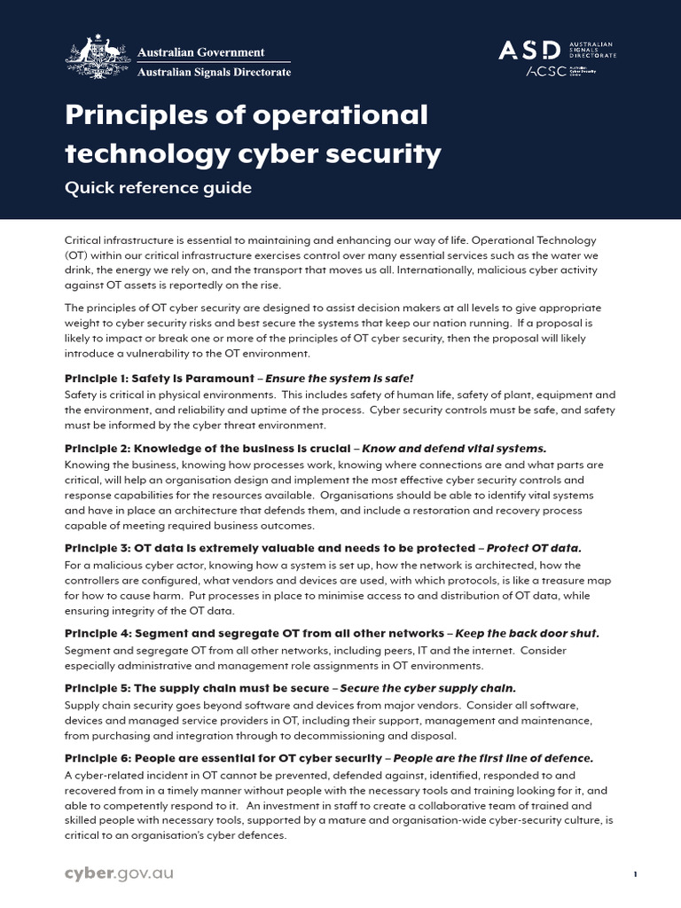Principles of Operational Technology Cyber Security | PDF | Computer ...