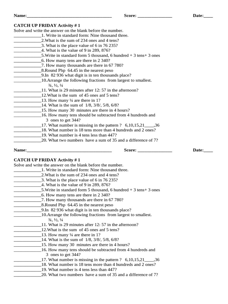 Bravo Math Worksheets 1 | PDF