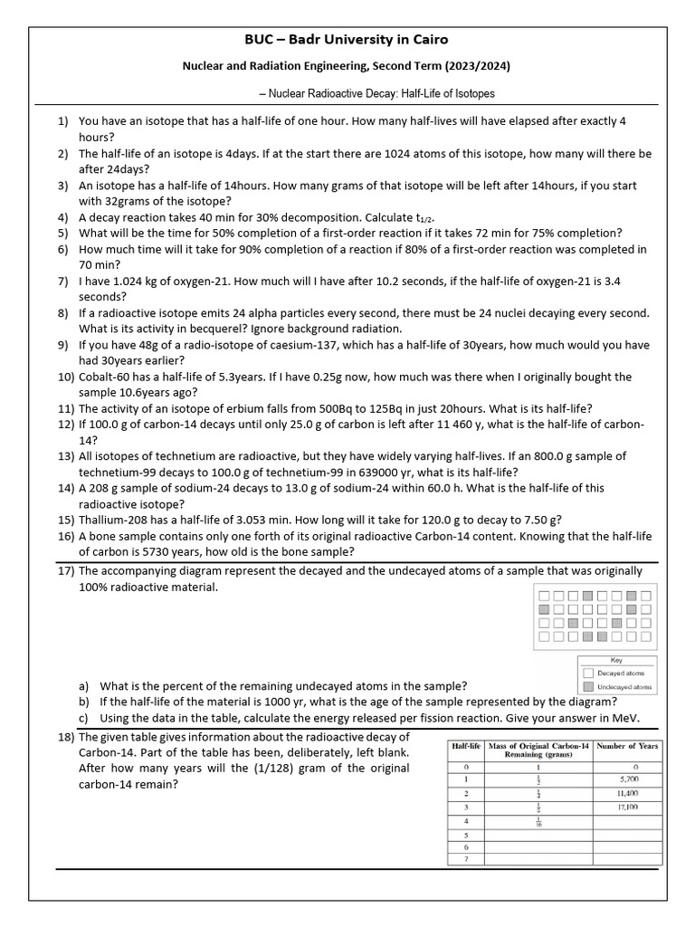 Sheet 2 - Half-Life | PDF