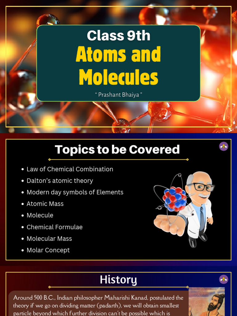Class 9th - Atoms and Molecules (Prashant Kirad) | PDF