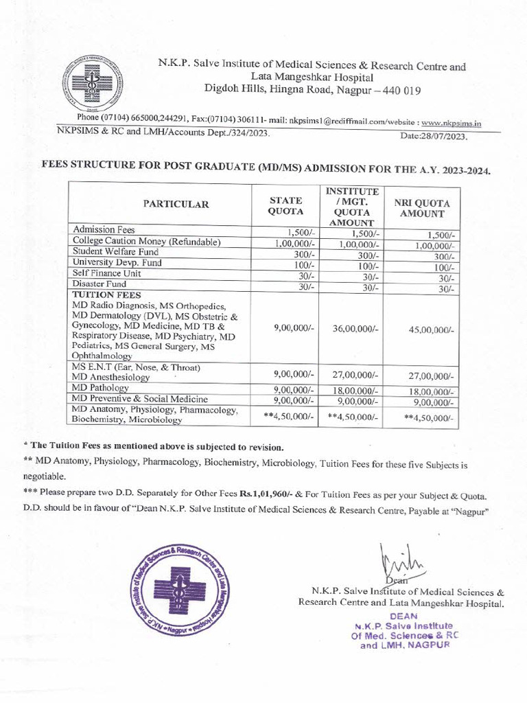 Fees Structure 2023 24 | PDF