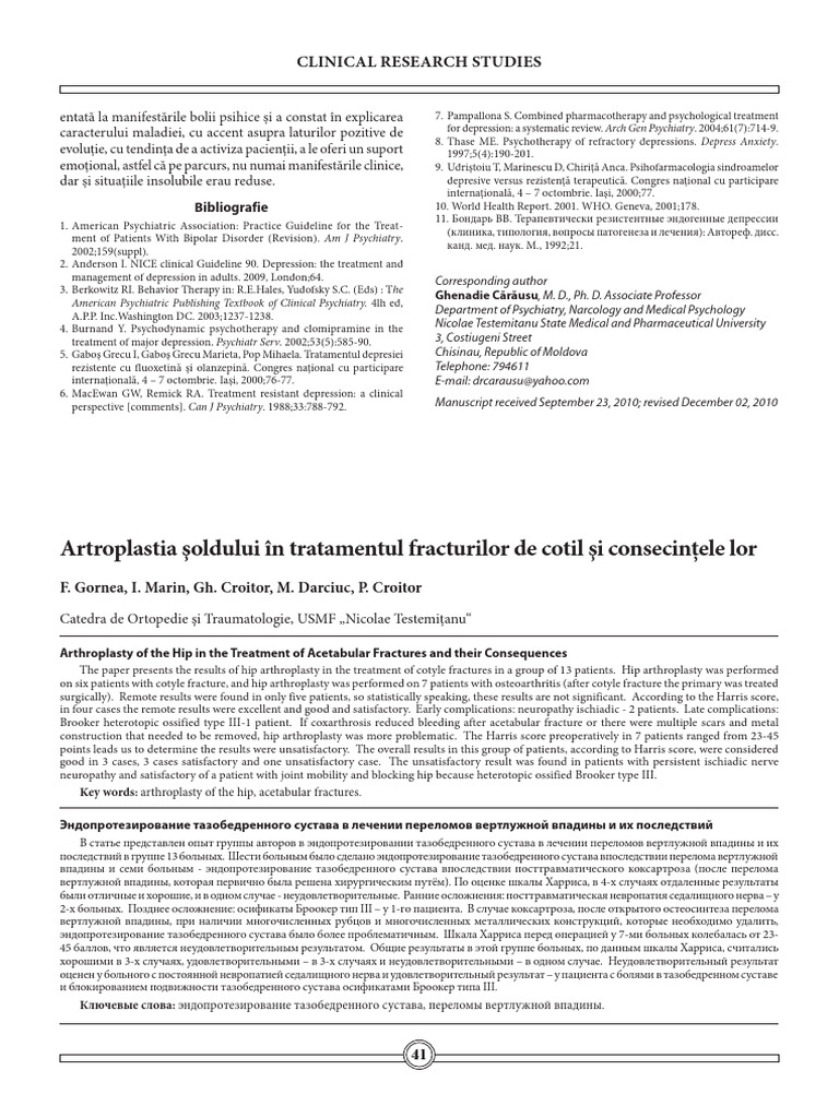 Artroplastia Soldului in Tratamentul Fracturilor de Cotil Si ...