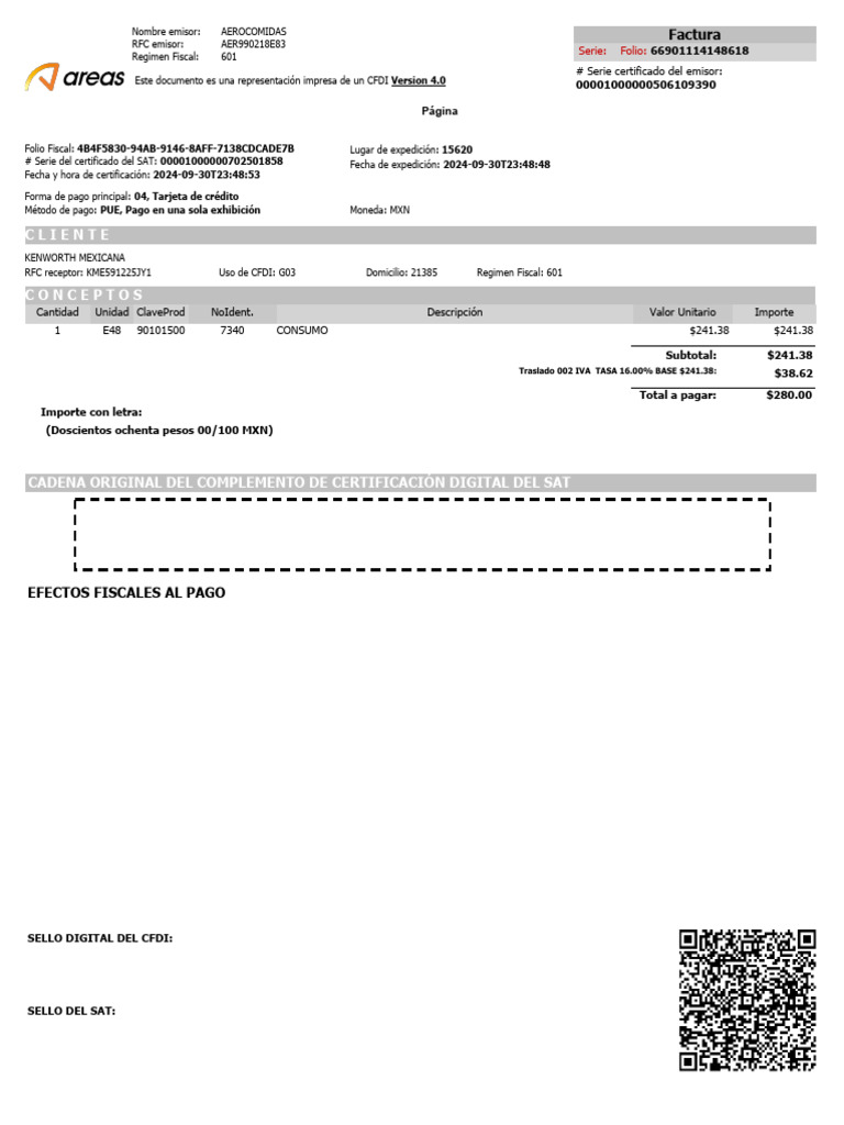 Cfdi Areas 66901114148618 | PDF