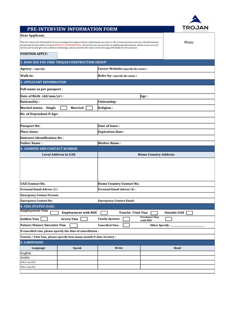 Pre Interview Form | PDF