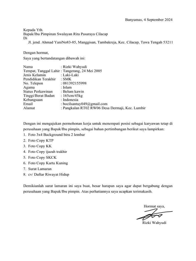 Lamaran Rizki 2 | PDF