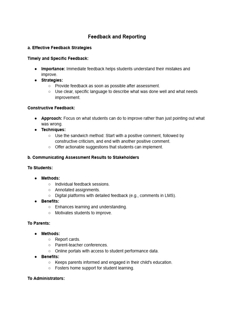 Feedback and Reporting | PDF