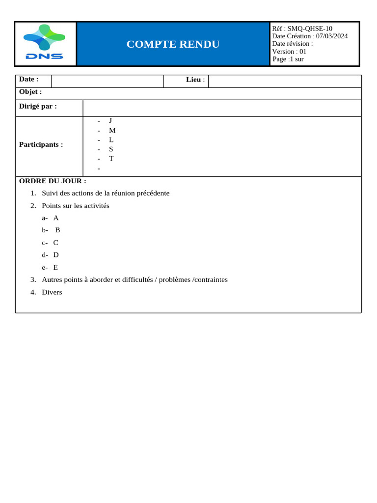 SMQ-QHSE-10 - Rev 01 Compte Rendu Des Réunions | PDF
