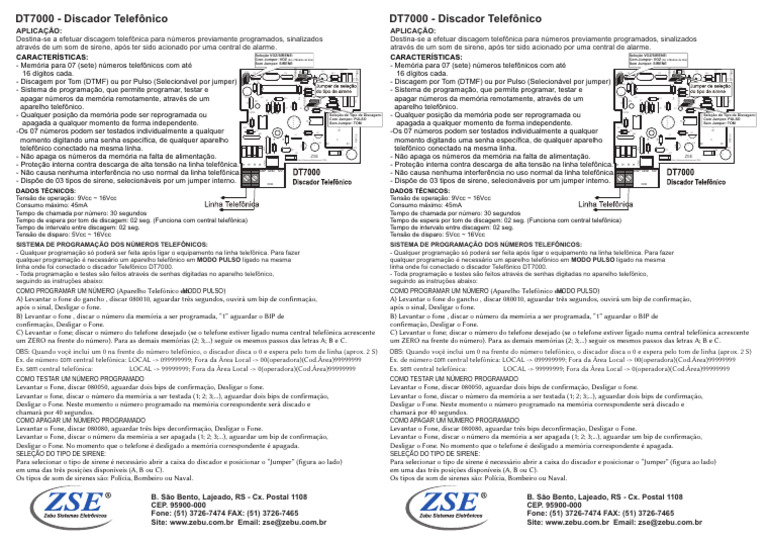 DT7000 - Discador Telefônico | PDF
