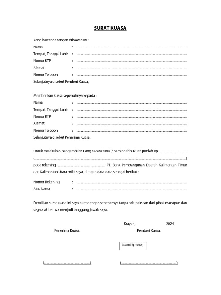 Formulir Surat Kuasa KCP Kelas II Krayan by Ale Update | PDF