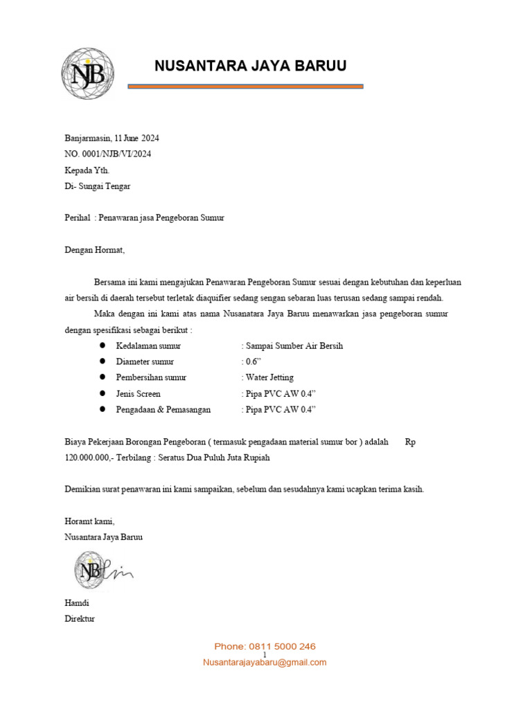 Surat Penawaran Sumur Bor-1 | PDF