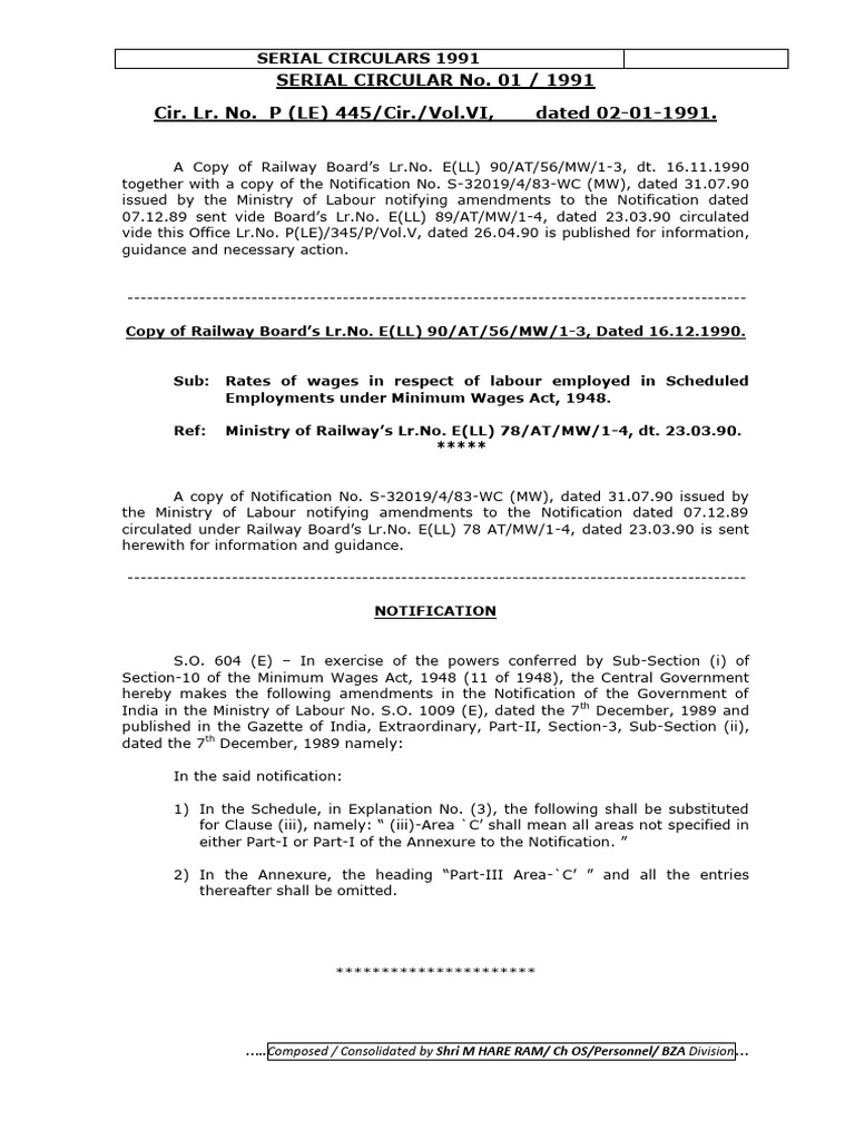 Serial Circular No. 01 / 1991 Cir. Lr. No. P (LE) 445/Cir./Vol - VI ...