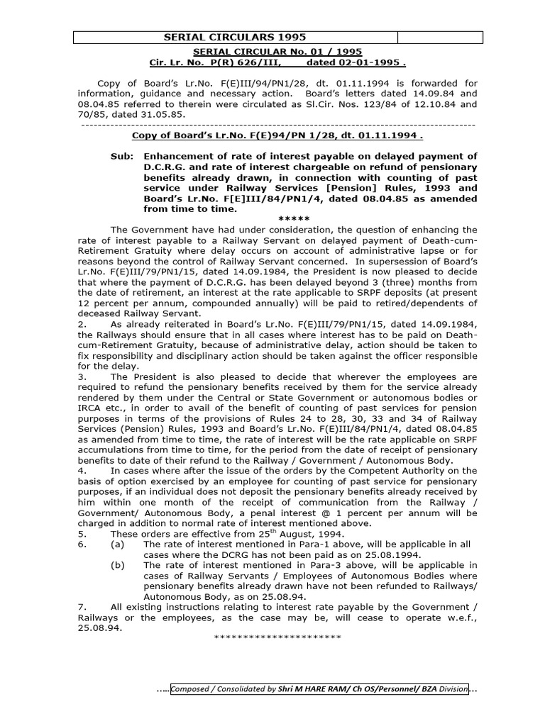Serial Circulars 1995: Page No | PDF