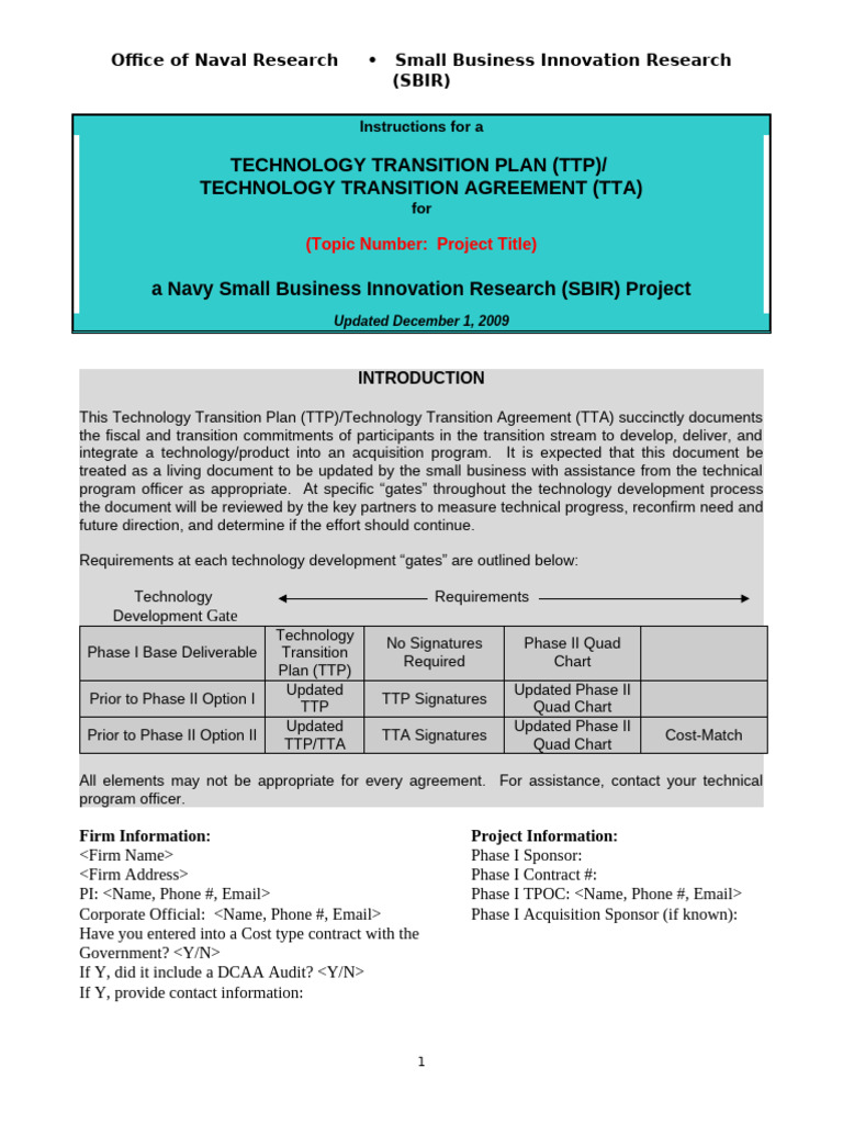 Sbir TTP Tta Template 091201-V1 | PDF