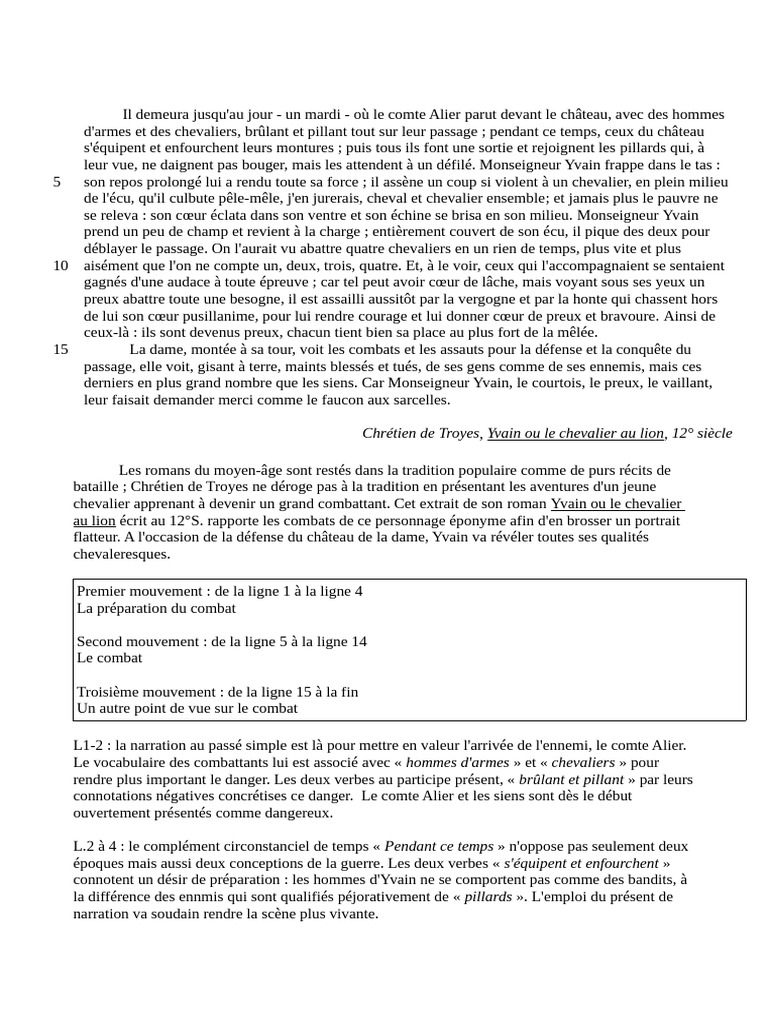 Explication de Texte Yvain | PDF