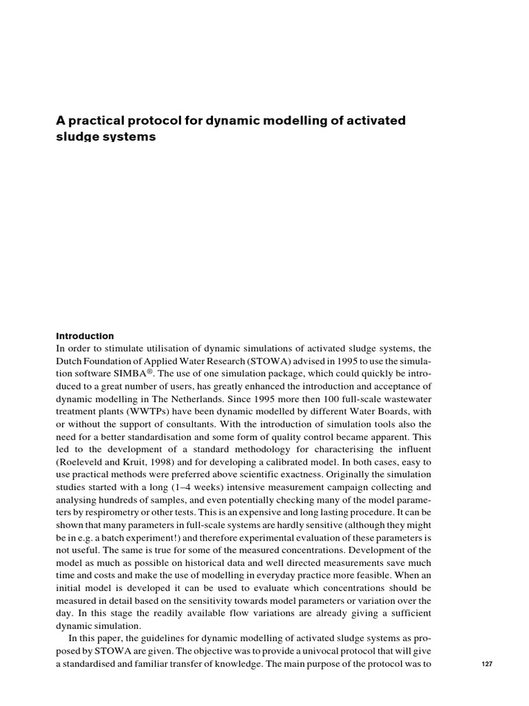 A Practical Protocol For Dynamic Modelling of Activatedsystems | PDF | Simulation | Sewage Treatment