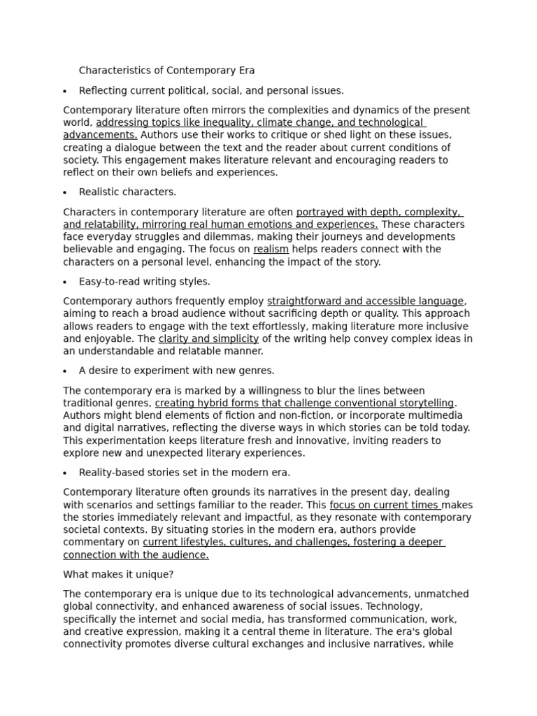 Characteristics of Contemporary Era | PDF