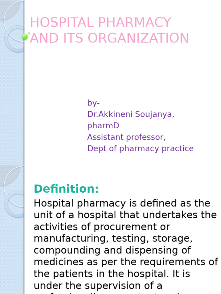Organization of Hospital Pharmacy | PDF | Pharmacy | Medical Prescription