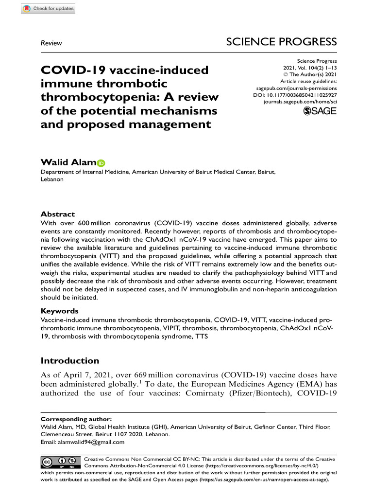 COVID-19 Vaccine-Induced Immune Thrombotic Thrombocytopenia: A Review ... COVID-19 Vaccine-Induced Immune Thrombotic Thrombocytopenia: A Review ...