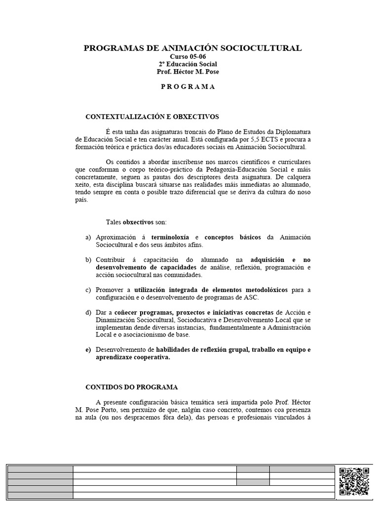 Programas de Animaciขn Sociocultural | PDF