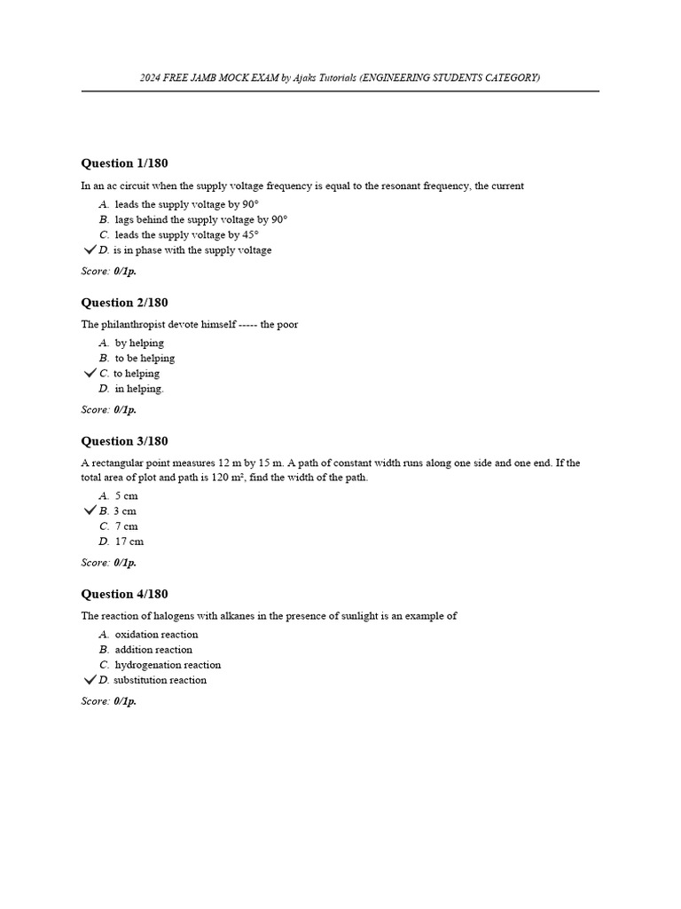 2024 FREE JAMB MOCK EXAM by Ajaks Tutorials (ENGINEERING STUDENTS CATEGORY) - #161091744348 ...