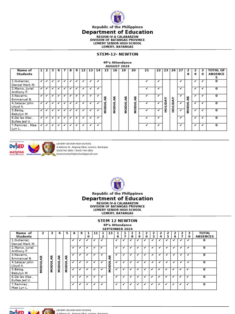 4ps Attendance Newton | PDF | Philippines