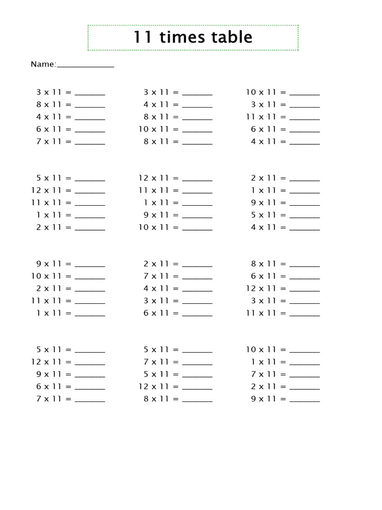 11-times-table-worksheets-ws4 | PDF