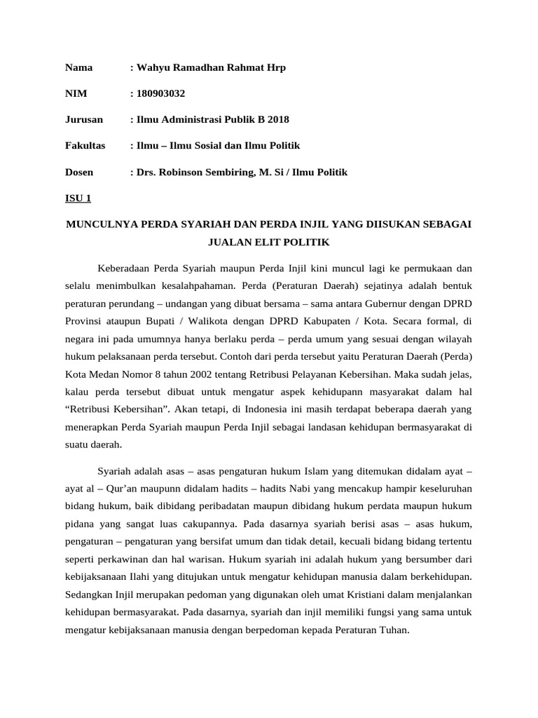 Munculnya Perda Syariah Dan Perda Injil Yang Diisukan Sebagai "Jualan ...