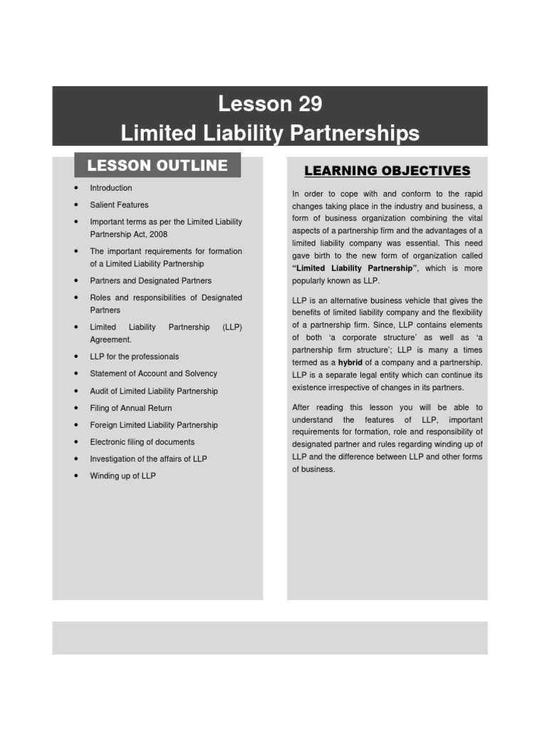 Lesson 29 Limited Liability Partnerships | PDF