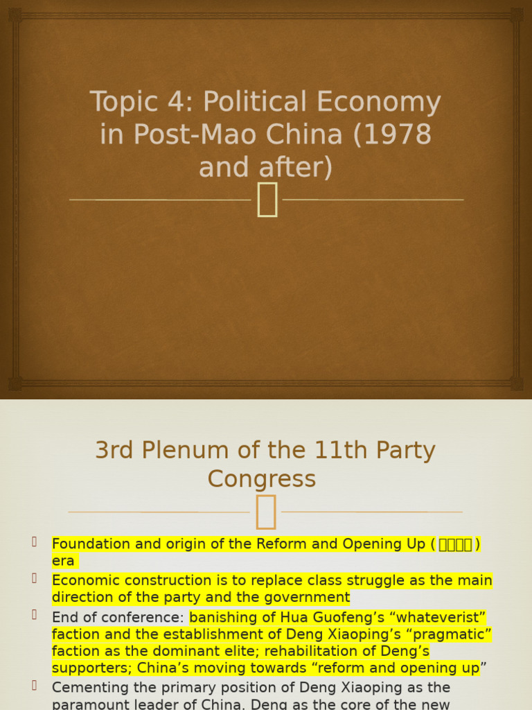 Topic 4 Political Economy in Post-Mao China (1978 and After) 2024 | PDF