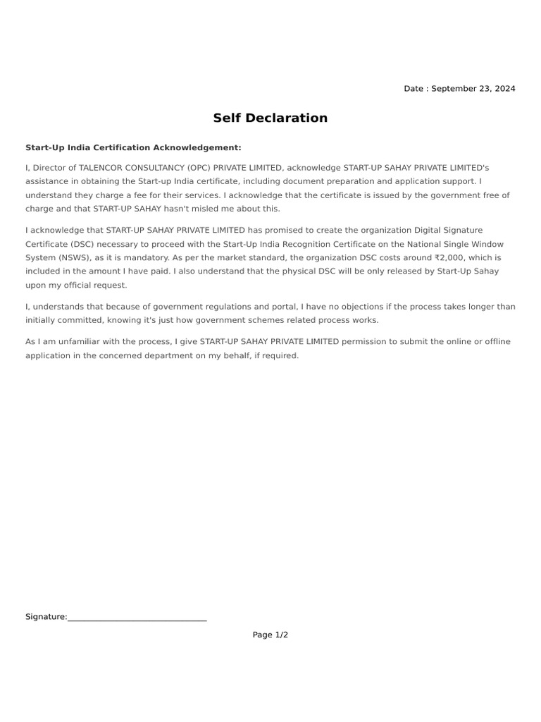 Self-Declaration | PDF